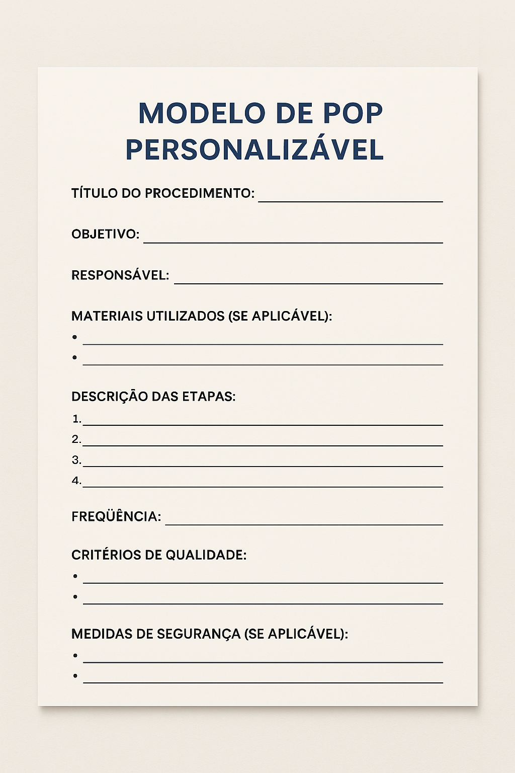 Procedimentos Operacionais Padronizados POP: modelo pronto e..